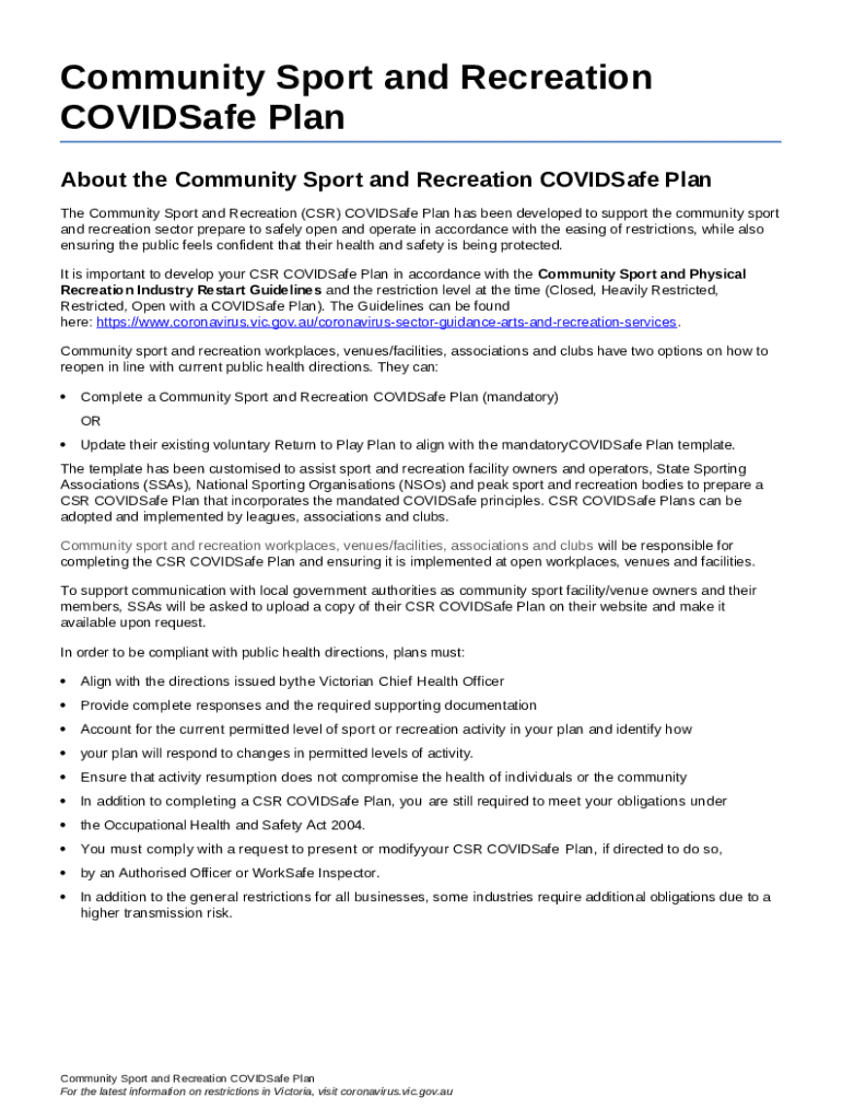 COVIDSafe PLAN - Devon Meadows Football Netball Club Shop Doc Template ...