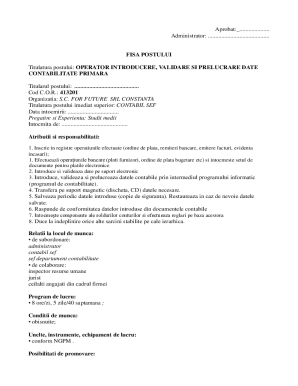 Fillable Online Fisa Postului Pentru Operator Introducere Validare Si ...
