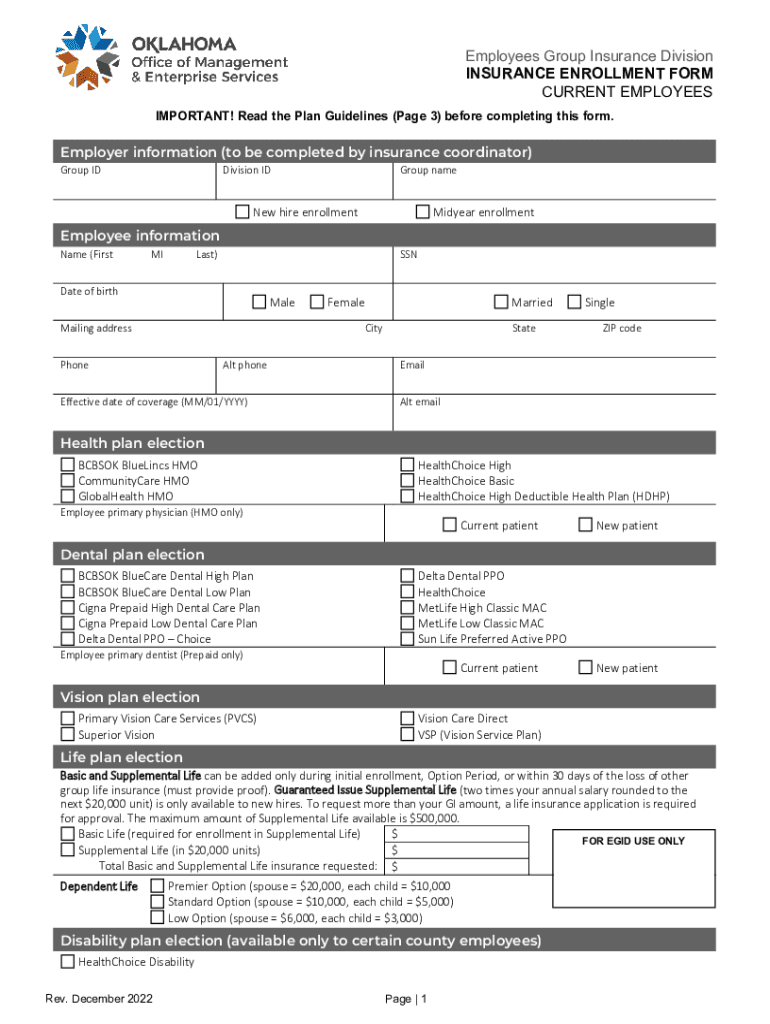 Fillable Online 2023 Employee Enrollment Form. 2023 Current Employee ...