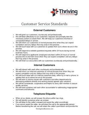Fillable Online SAMPLE CUSTOMER SERVICE POLICY AND VALUES ... Fax Email ...