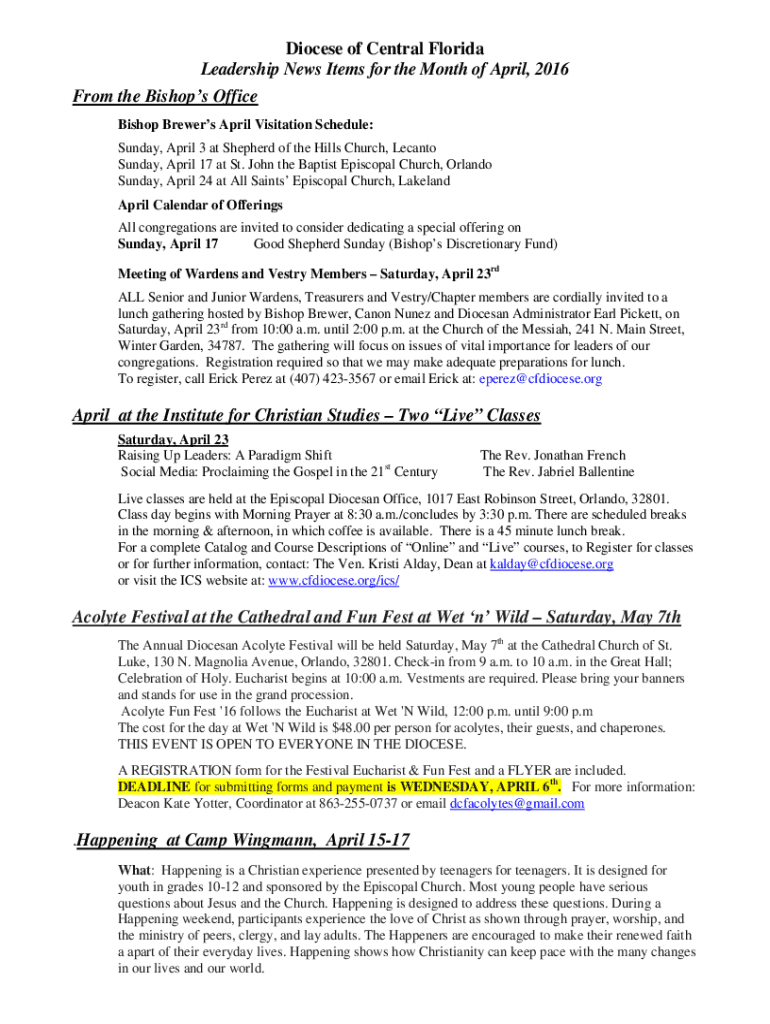 Fillable Online Bishop Brewer's Visitation Schedule - Diocese of ...