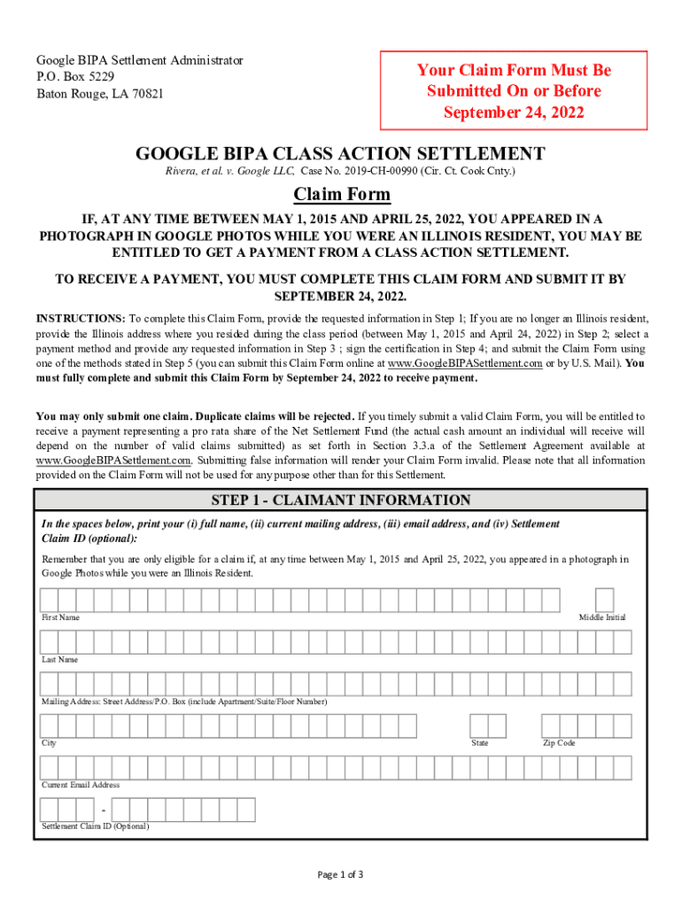 Fillable Online Google BIPA Mail In Claim Form.xlsx Fax Email Print ...