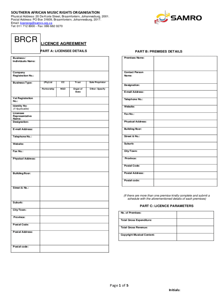 Fillable Online Southern African Music Rights Organization (SAMRO ...