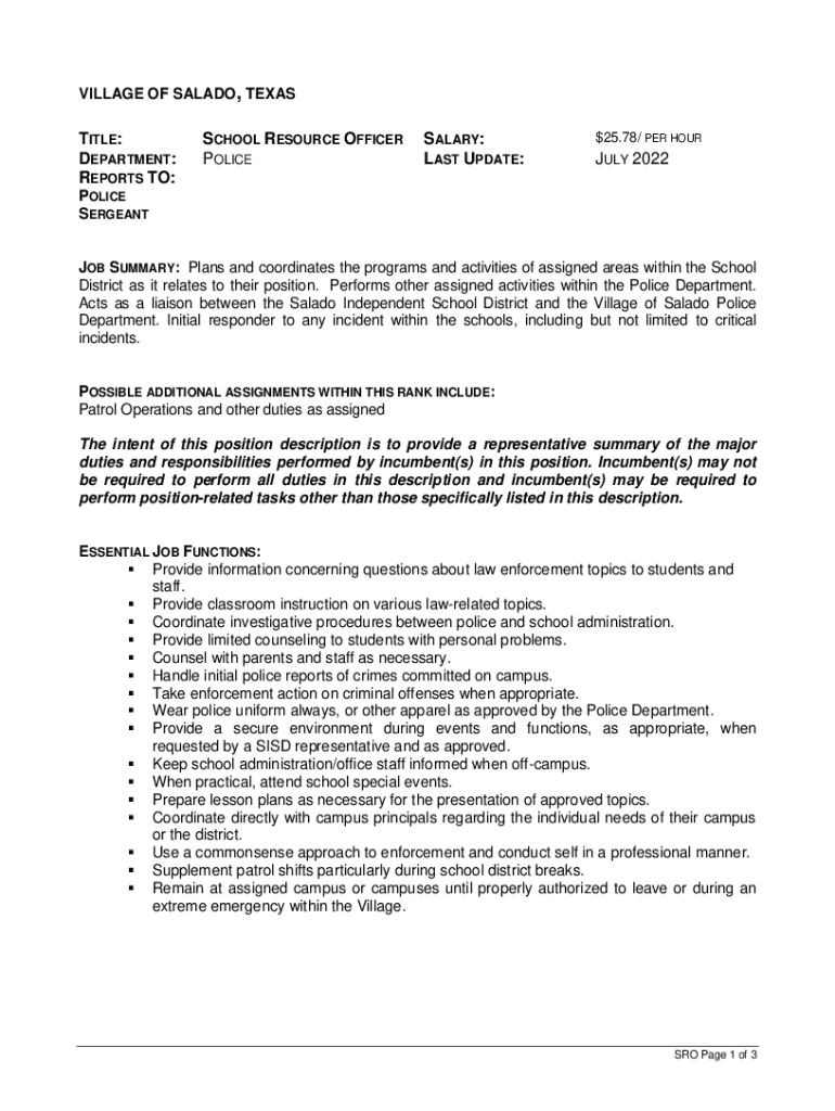 Fillable Online Police Department Outreach Programs - Village of Salado ...