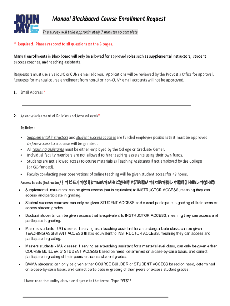 Fillable Online REV 1.20.23 Manual Blackboard Course Enrollment Request- Final.docx Fax Email ...