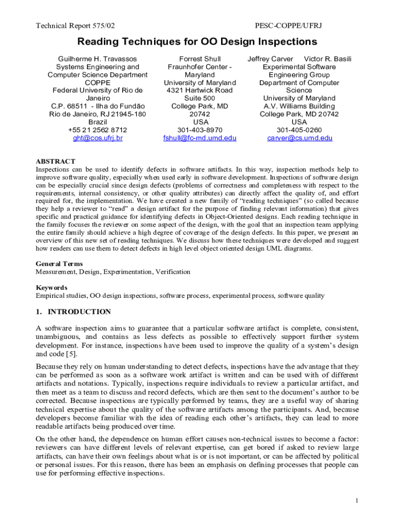 Fillable Online Reading techniques for OO design inspections Fax Email ...