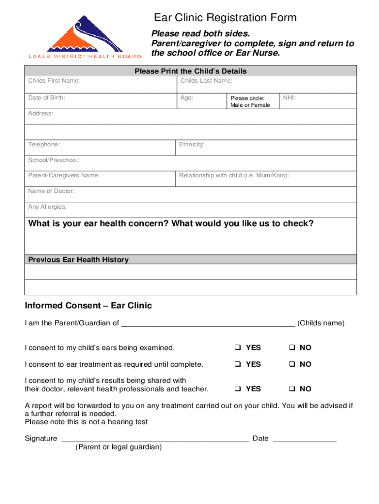 Fillable Online Ear Clinic Registration Form Fax Email Print - pdfFiller