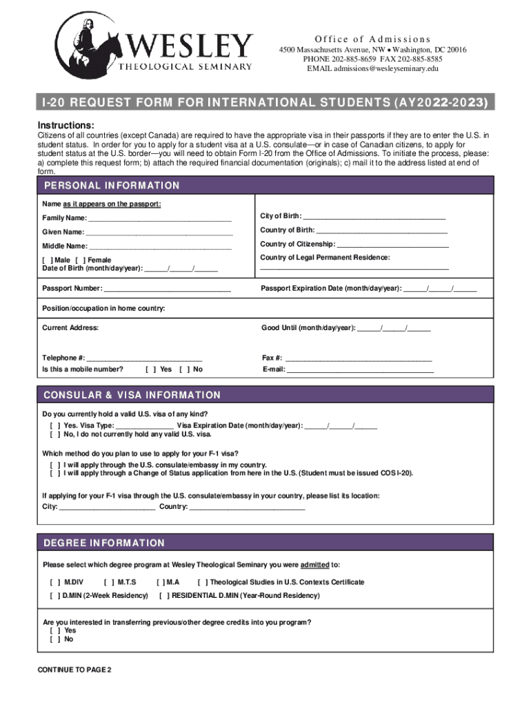 Fillable Online Wesley Theological Seminary Transcript Request ...