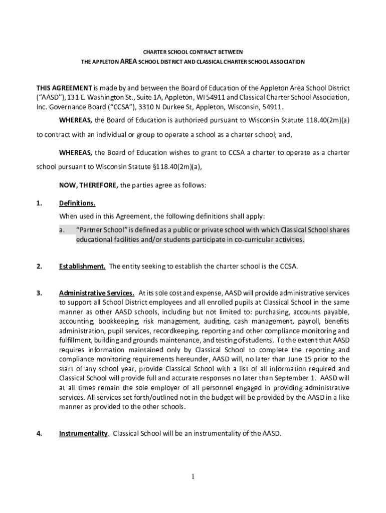 Fillable Online Classical School Charter ContractAll Things Appleton ...