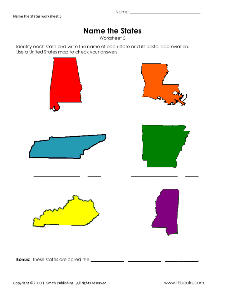 Fillable Online Name the States worksheet 5. Identify each state and ...