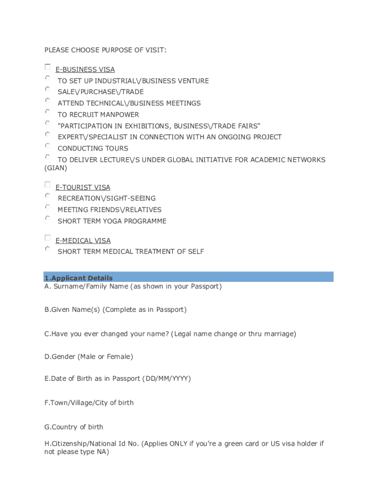 Fillable Online e-Visa India Application Form - Visa Online Services ...