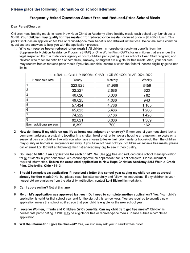 Fillable Online Ohio Department of Education - National School Lunch Program Fax Email Print ...