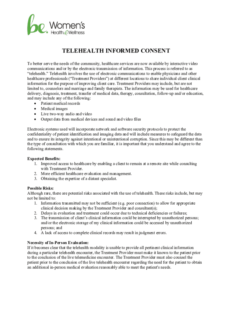 Fillable Online TELEHEALTH CONSENT To better serve the needs of people ...