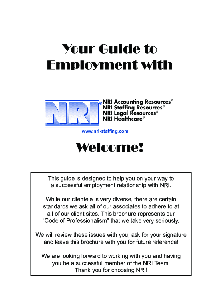 Fillable Online Your Guide to Employment with Welcome! - NRI Staffing ...