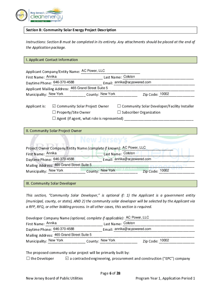 Fillable Online Community Solar Energy Pilot Program Application Form ...