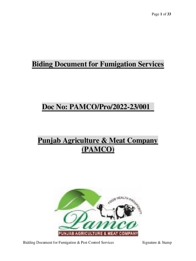 Fillable Online Biding Document for Fumigation Services Doc No: PAMCO ... Fax Email Print ...