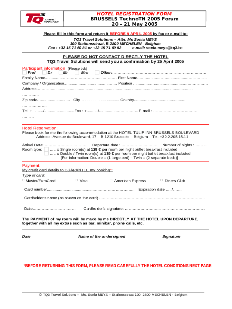 HOTEL REGISTRATION - UPV Doc Template | pdfFiller