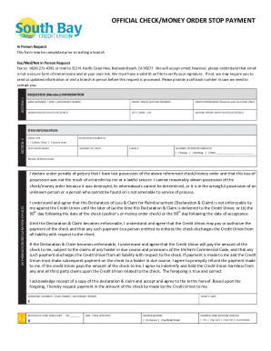 Fillable Online OFFICIAL CHECK/MONEY ORDER STOP PAYMENT Fax Email Print ...