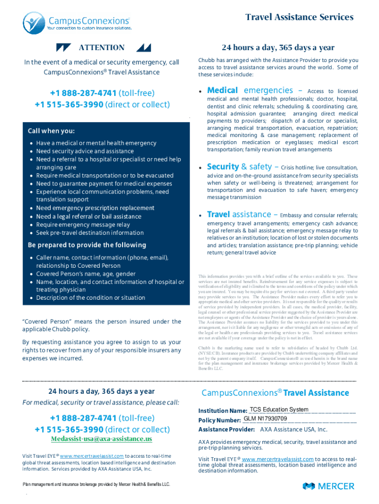 Fillable Online Chubb Assistance for Travel Policyholders in Australia ...