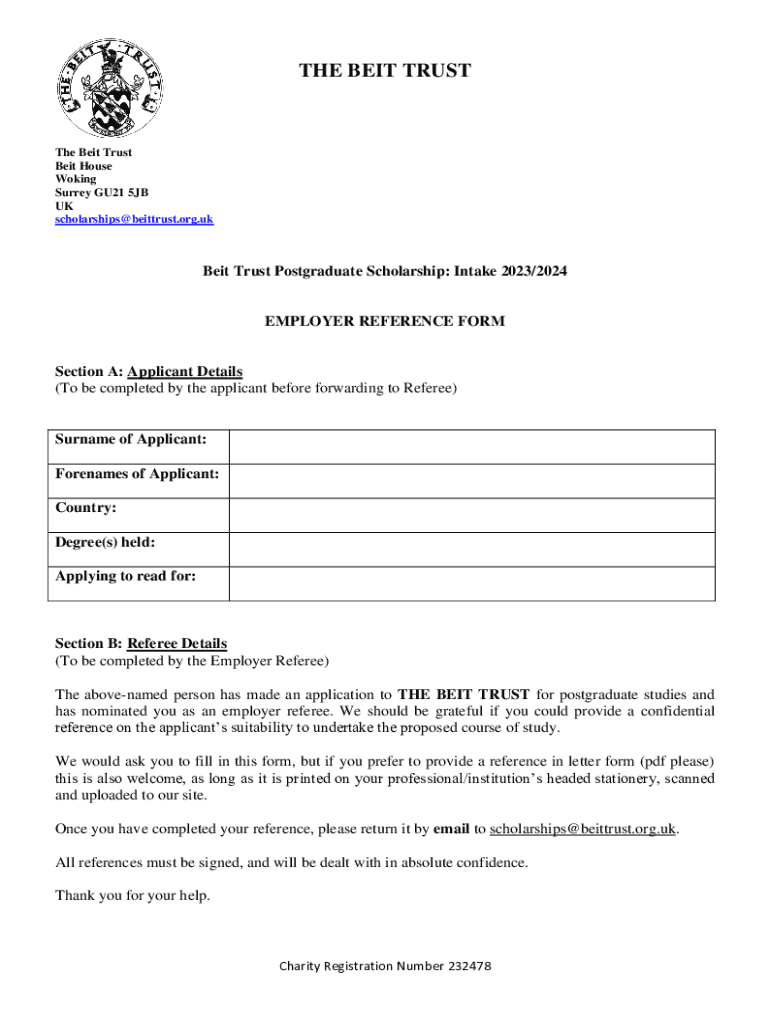 Fillable Online The Beit Trust Application Form for Postgraduate ...