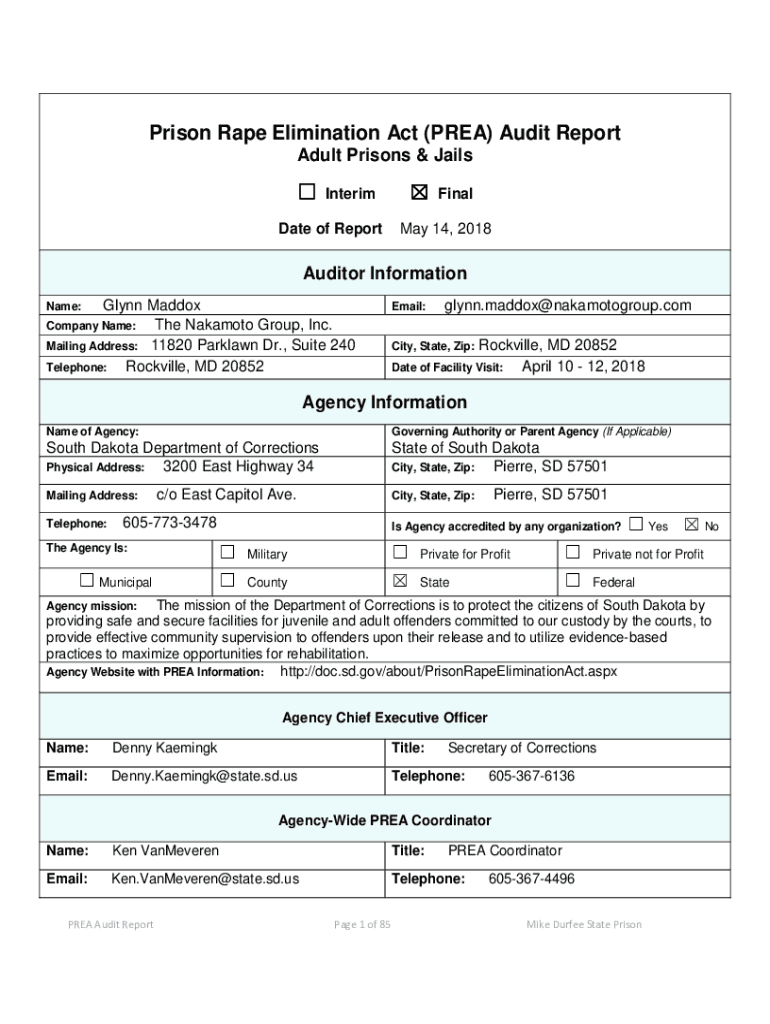Fillable Online doc sd Prison Rape Elimination Act (PREA) Audit Report N/A - GDC Fax Email Print ...