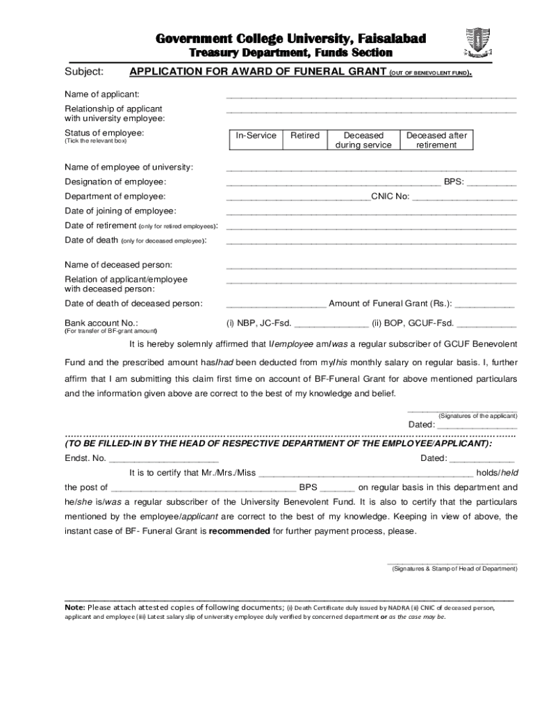 Fillable Online APPLICATION FORM FOR GRANT OF BENEVOLENT FUND ... Fax ...