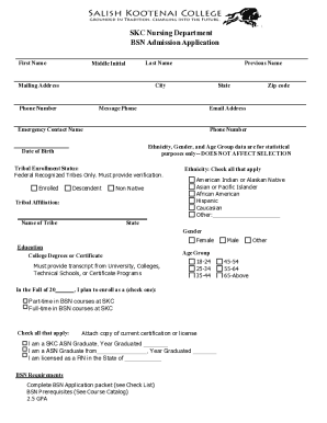 Fillable Online nursing skc BSN Application fillable.docx Fax Email Print - pdfFiller