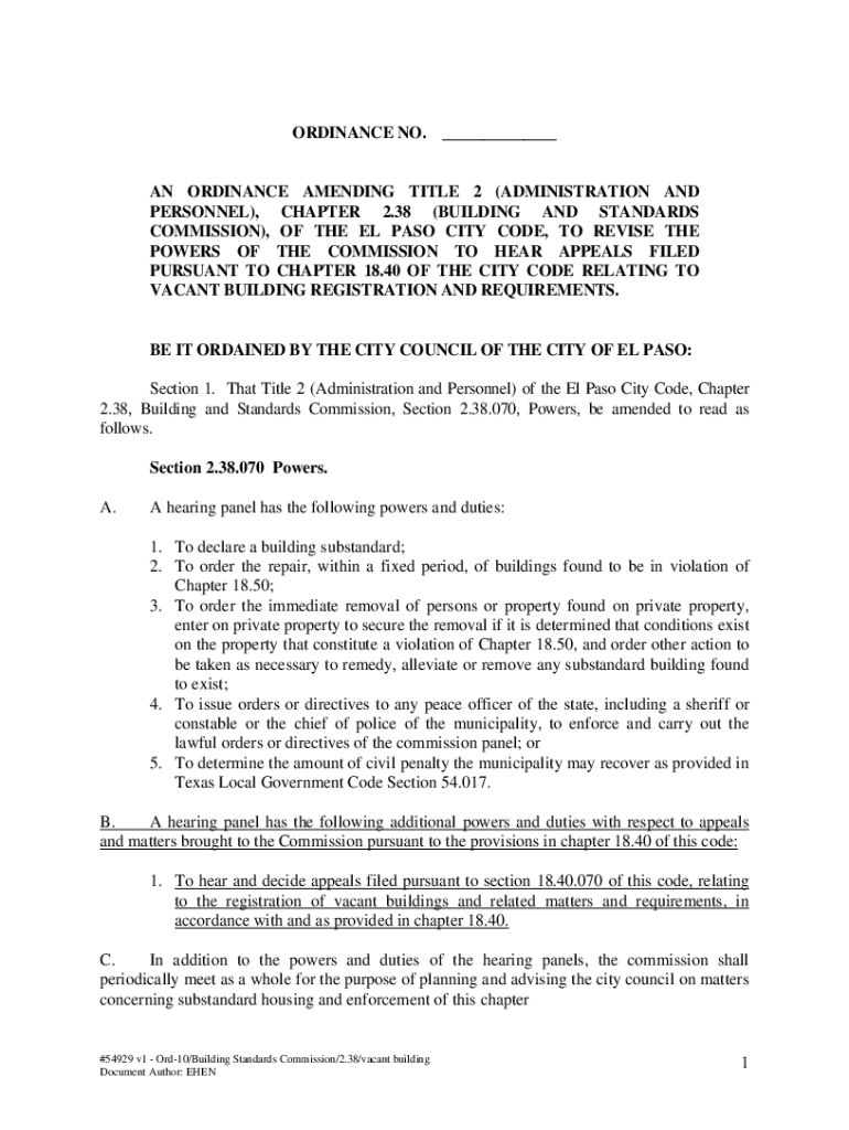 Fillable Online ordinance amending title 2 (administration - City of El Paso Fax Email Print ...
