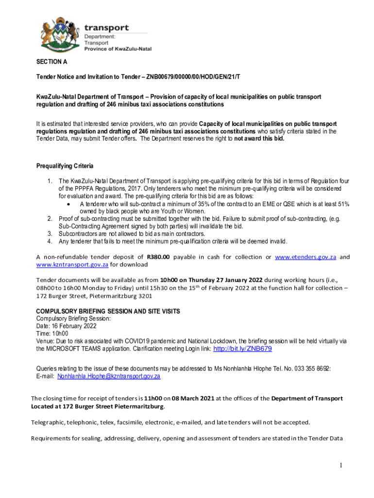 Fillable Online tender notice and invitation to tender Fax Email Print ...