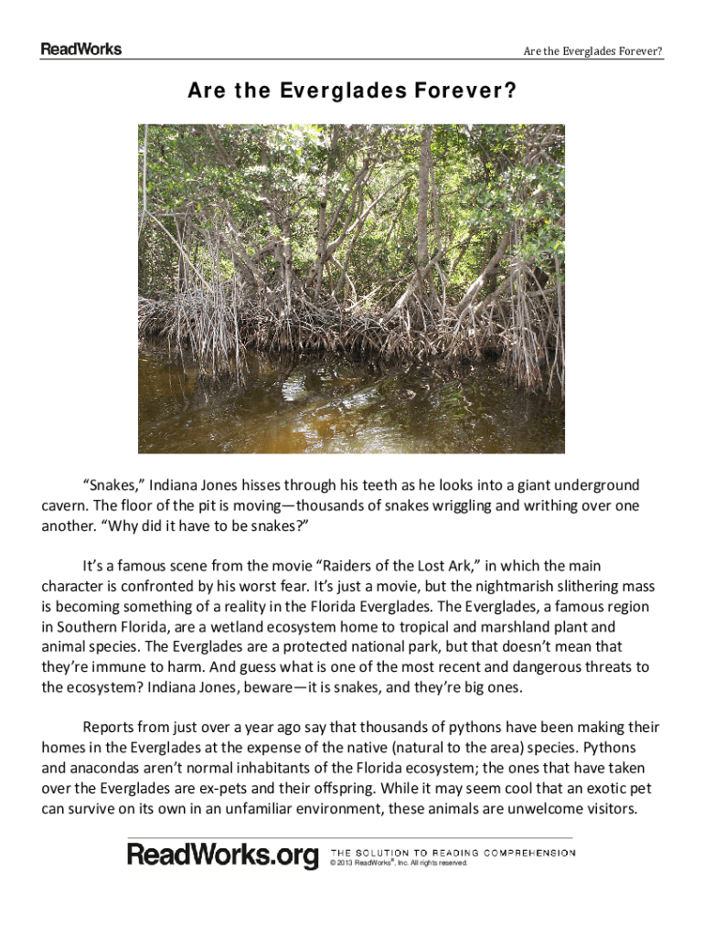 Fillable Online Are the Everglades Forever?, Eighth Grade Reading ...