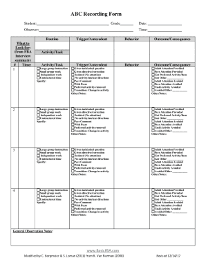 Fillable Online ABC Recording Form Directions Fax Email Print - pdfFiller
