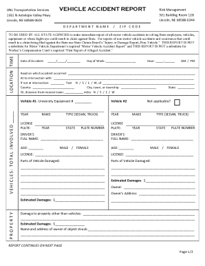 Fillable Online VEHICLE ACCIDENT REPORT - University Fleet Management ...