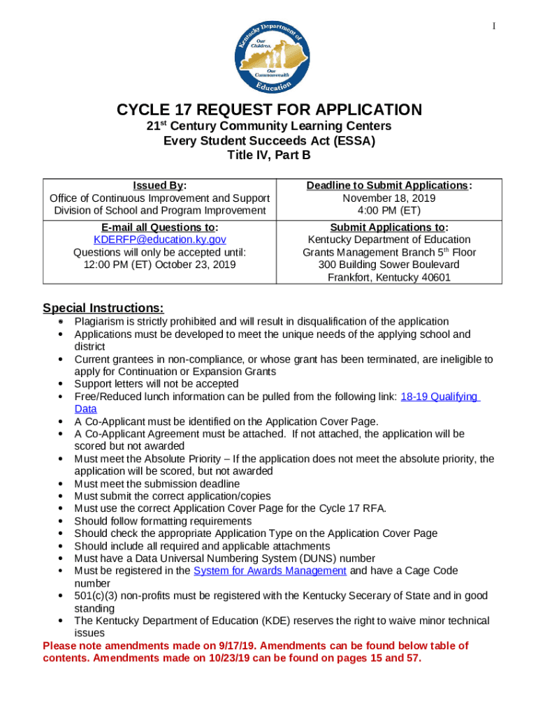 21st Century Community Learning Centers Grant Program - education ky Doc Template | pdfFiller