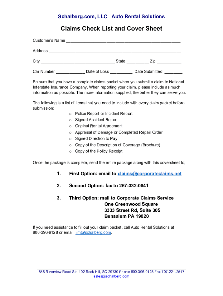Fillable Online Claims Check List and Cover Sheet Fax Email Print - pdfFiller