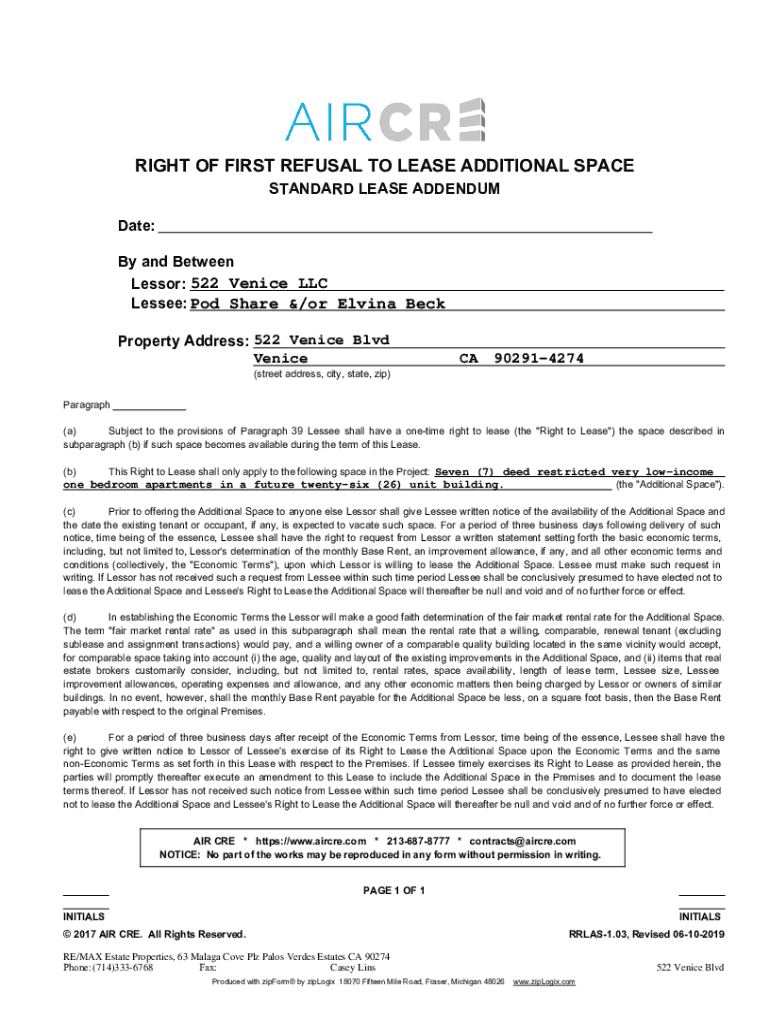 Fillable Online Right of First Refusal to Lease Sample Clauses - Law ...