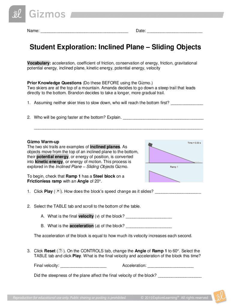 Fillable Online Inclined PlaneSliding Objects Fax Email Print - pdfFiller