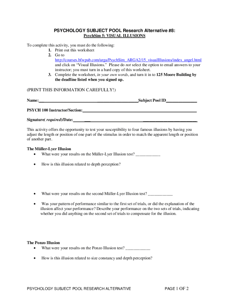 Fillable Online psych la psu Introduction to Psychology Subject Pool ...