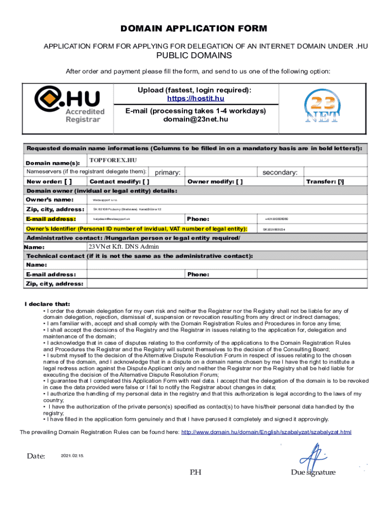 Fillable Online Detailed help for completing the domain name application form Fax Email Print ...