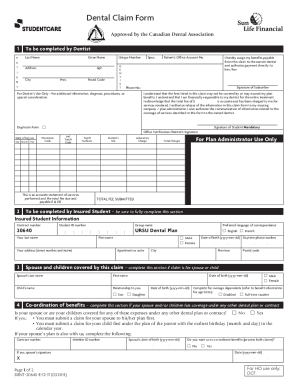 Fillable Online STANDARD DENTAL CLAIM FORM PART 1 DENTIST TOTAL ... Fax ...