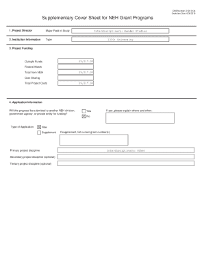 Fillable Online Supplementary Cover Sheet for NEH Grant Programs Fax ...