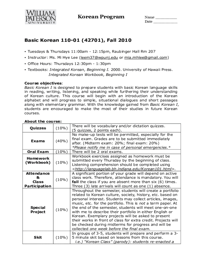 Fillable Online Korean Program Fax Email Print - pdfFiller