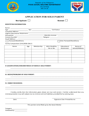 Fillable Online Solo Parent Application Form - Caloocan City Fax Email ...