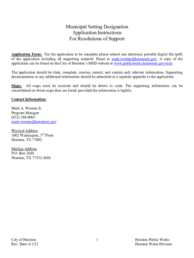 Fillable Online Municipal Setting Designation Application Form (PDF ...