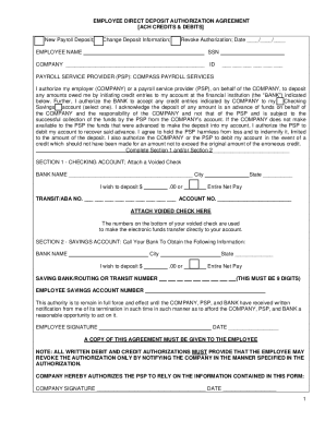 Fillable Online employee direct deposit authorization agreement Fax Email Print - pdfFiller