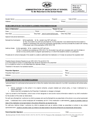 Fillable Online Request for Administration of Medication form Fax Email ...