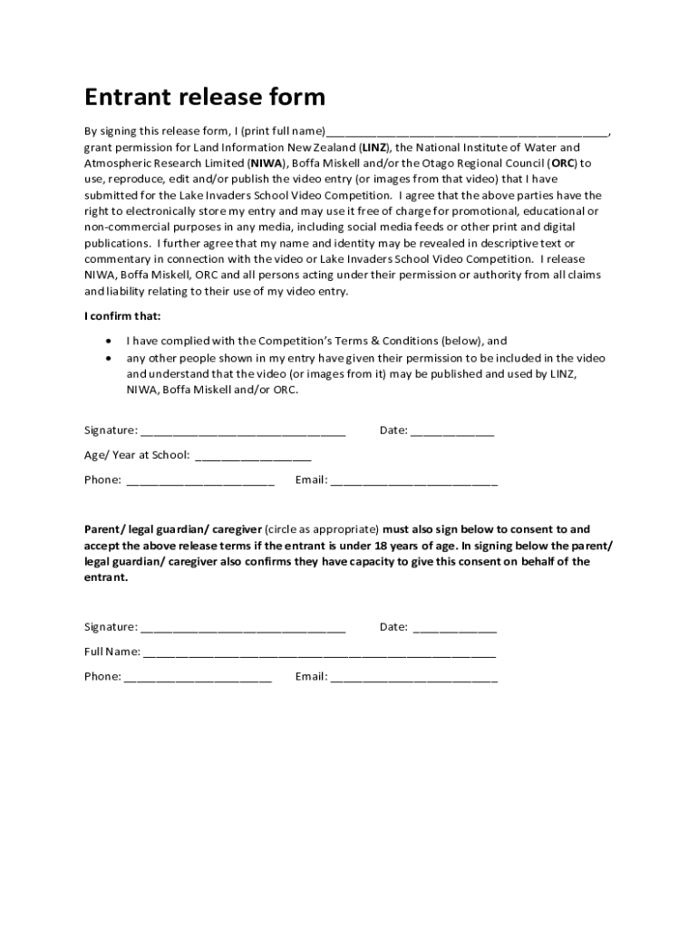 Fillable Online Entrant release form NIWA Fax Email Print - pdfFiller