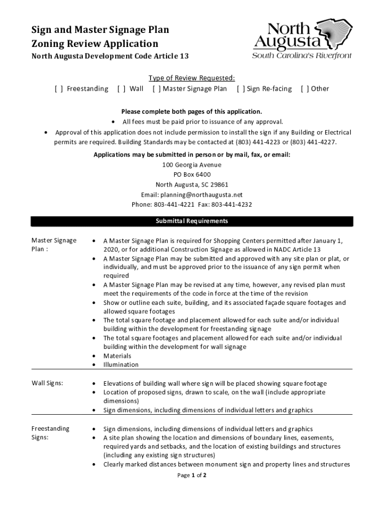 Fillable Online Sign and Master Signage Plan Zoning Review Application ...