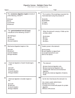Fillable Online Digestive System - Multiple Choice Test ...