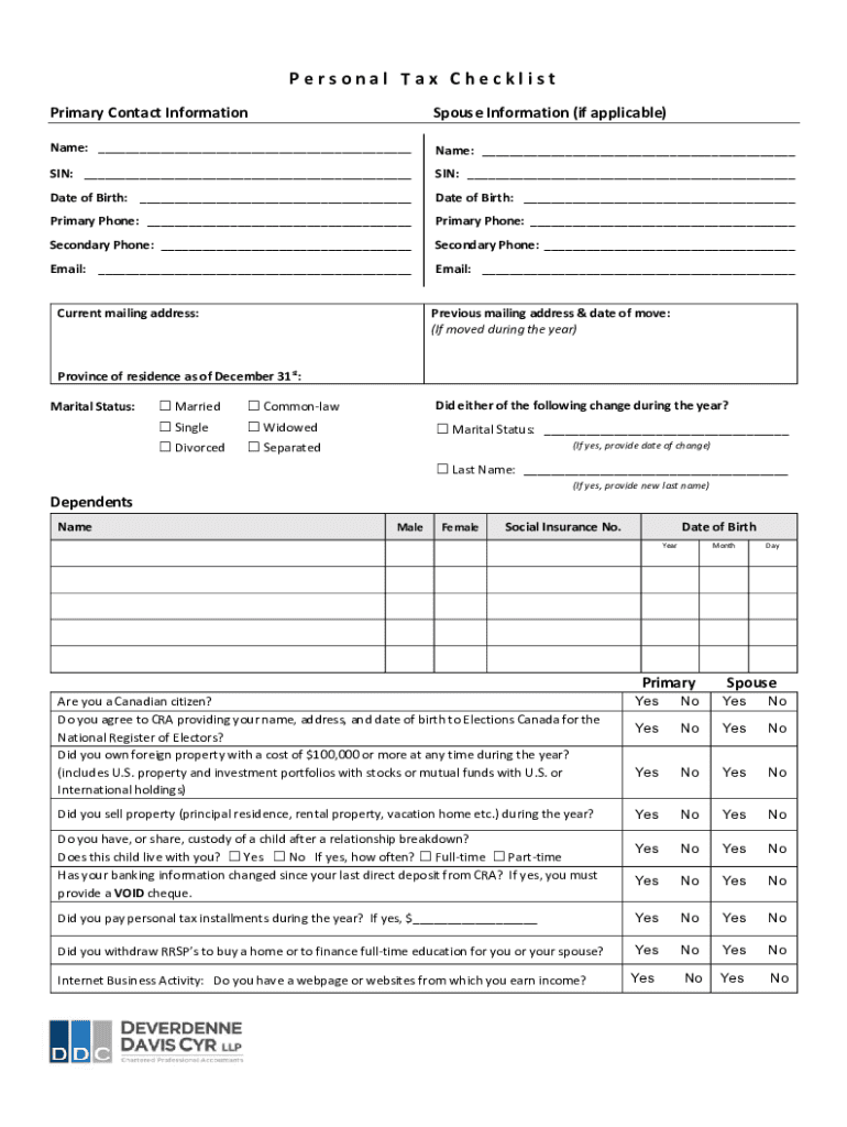 Fillable Online Personal Tax Checklist Fax Email Print - pdfFiller