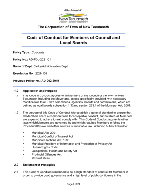 Fillable Online Code of Conduct for Members of Council and Local Boards ...